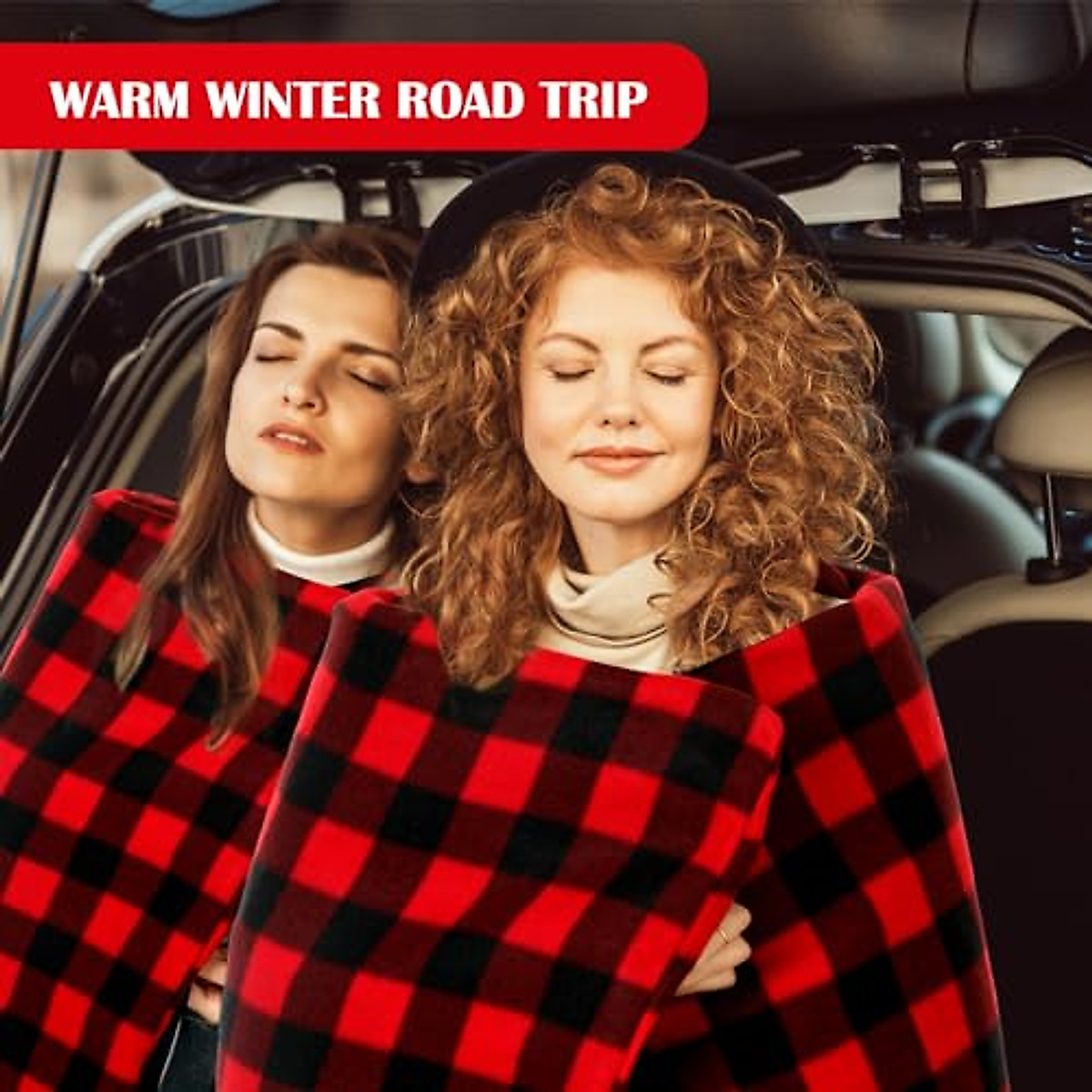 Baquler 2 Pcs Heated Car Blanket 48'' x 35.5'' 12V Portable Electric Blanket with 2 Pcs 12V to USB Adapter Electric Blanket for Car Hi/m/lo Temp for Camping Road Trip Winter Car Truck Accessory