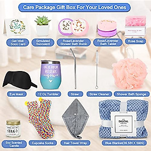 Get Well Soon Gifts for Women,Care Package Feel Better Gift Basket for Sick Friends,After Surgery Recovery Self Care Gifts,Thinking of You Birthday Gifts with Sympathy Blanket Tumbler for Women