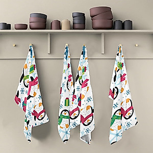 Qilmy Christmas Penguin Kitchen Dish Towel Set of 1, Soft Absorbent Dish Cloths Decorative Tea Bar Drying Towels, 18 x 28 Inch