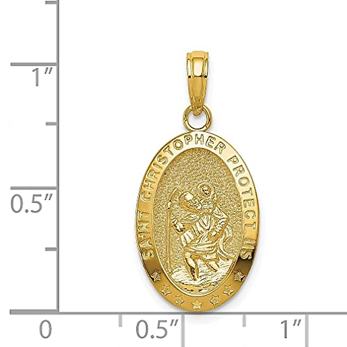 IceCarats 14K Yellow Gold Saint Christopher Medal Patron of Travelers Athletes Protection Necklace Christian Religious Pendant Faith Charm 27.3mm x 12.75mm Only