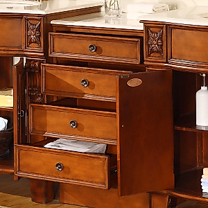 Silkroad Exclusive HYP-0204-CM-UIC-84 Countertop Creamy Marble Stone Bathroom Double Vanity Sink Cabinet, 84"