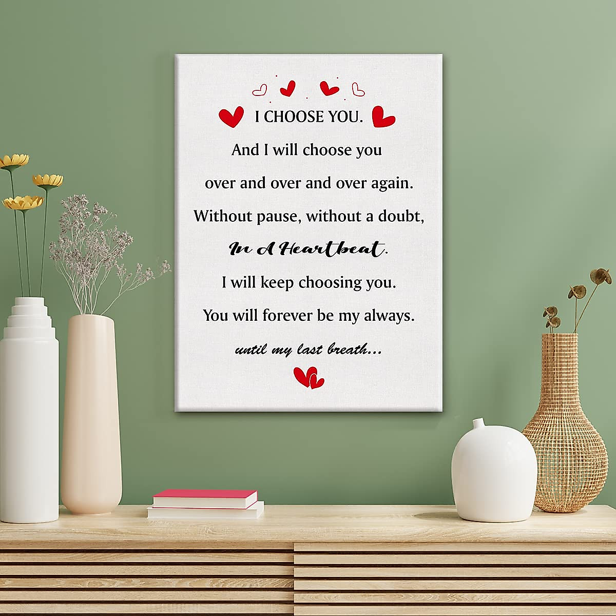 OEWD I Choose You and I Will Choose You Canvas Wall Art Poster Print Gift, Romantic Lovers Quote Painting Ready to Hang Home Decor (11.5" x 15")