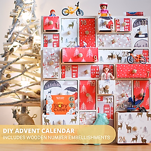 Hyggehaus DIY Wooden Advent Calendar Apothecary Cabinet Craft Storage organiser with Drawers for Decorating or Natural Wood. Handles Detached. Comes in Gift Box