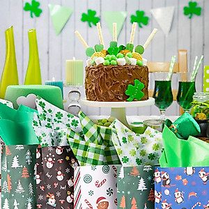 Whaline St. Patrick's Day Tissue Paper 90 Sheet Green Plaid Shamrock Clover Pattern Art Tissue Bulk Irish Spring Holiday Wrapping Paper for DIY Crafts Party Gift Bag Packing Birthday Favors, 14 x 20"