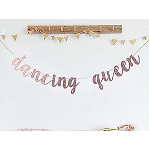 Swdthnh Dancing Queen Banner - Yas Kween Bunting Sign - Lady Club Decor - Women Empowerment - Birthday Bachelorette Bridal Shower Engagement Party Decors, Rose Gold Glitter