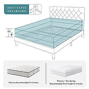 HOOMIC Queen Bed Frame with Adjustable Diamond Tufted Headboard / Fabric Upholstered Platform Bed Frame / Mattress Foundation / Wooden Slats / No Box Spring Needed / Easy Assembly, Dark Grey