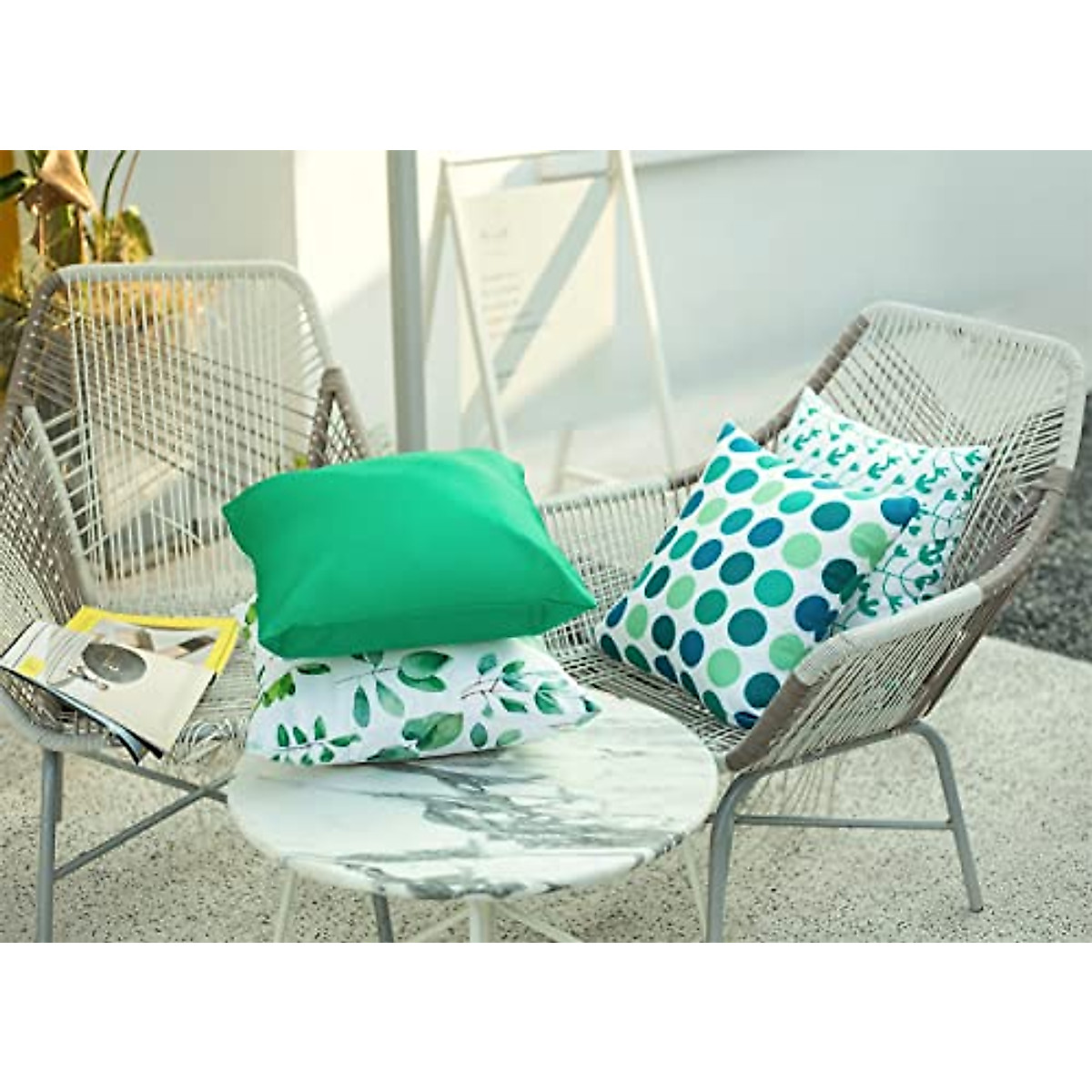 YJHAOTOU Throw Pillow Covers 18x18 Set of 4, Outdoor Waterproof Pillow Covers Green Double Sided Print Throw Pillow Covers for Patio Funiture Garden Sofa Bedroom Decorative Pillow Covers