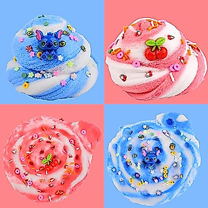 2 Pack Cloud Slime Kit with Blue and Cherry Charms, Scented DIY Slime Supplies for Girls and Boys, Party Favors Stress Relief Slime Toys for Kids Education Birthday Gift.