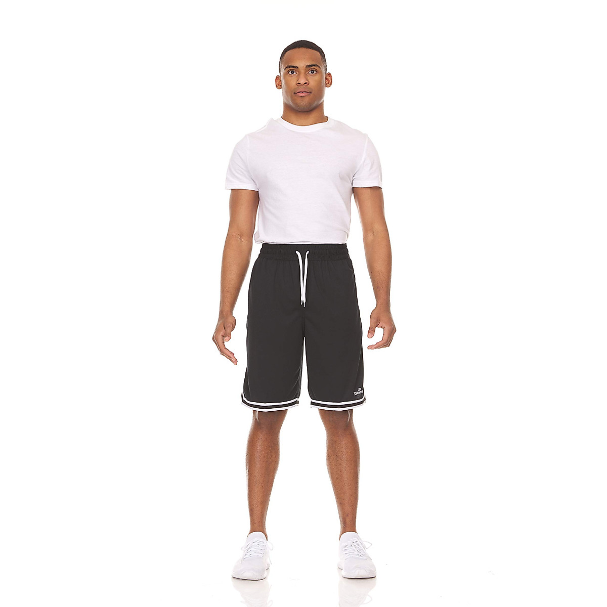 Spalding Mens Rise Basketball Short, 10" Inseam, Black/White, M