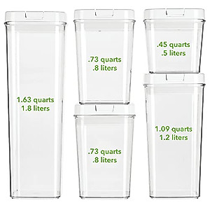 mDesign Airtight Food Storage Container Combo Pack with Lid for Kitchen, Pantry, or Cabinet - Cereal, Snacks, Pasta, Candy, Rice, Beans, Baking - BPA Free, Set of 5 - Clear