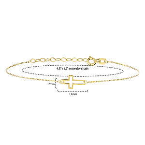 MIONZA Jewelry 14k Solid Gold Cross Bracelet for Women, Teen Girls, Baby | Real Gold Sideways Adjustable Cross Bracelet | Gold Plated Bracelet for Women | Christian Baptism Gift (Solid Gold Baby)