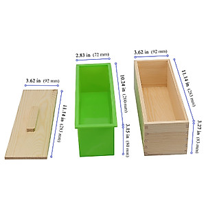 KEILEOHO 4 PCS 42oz Soap Molds, Rectangular Silicone Soap Making Molds with Wood Box, Flexible Soap Silicone Mold Kit for Soap and Cake Making, DIY, Green
