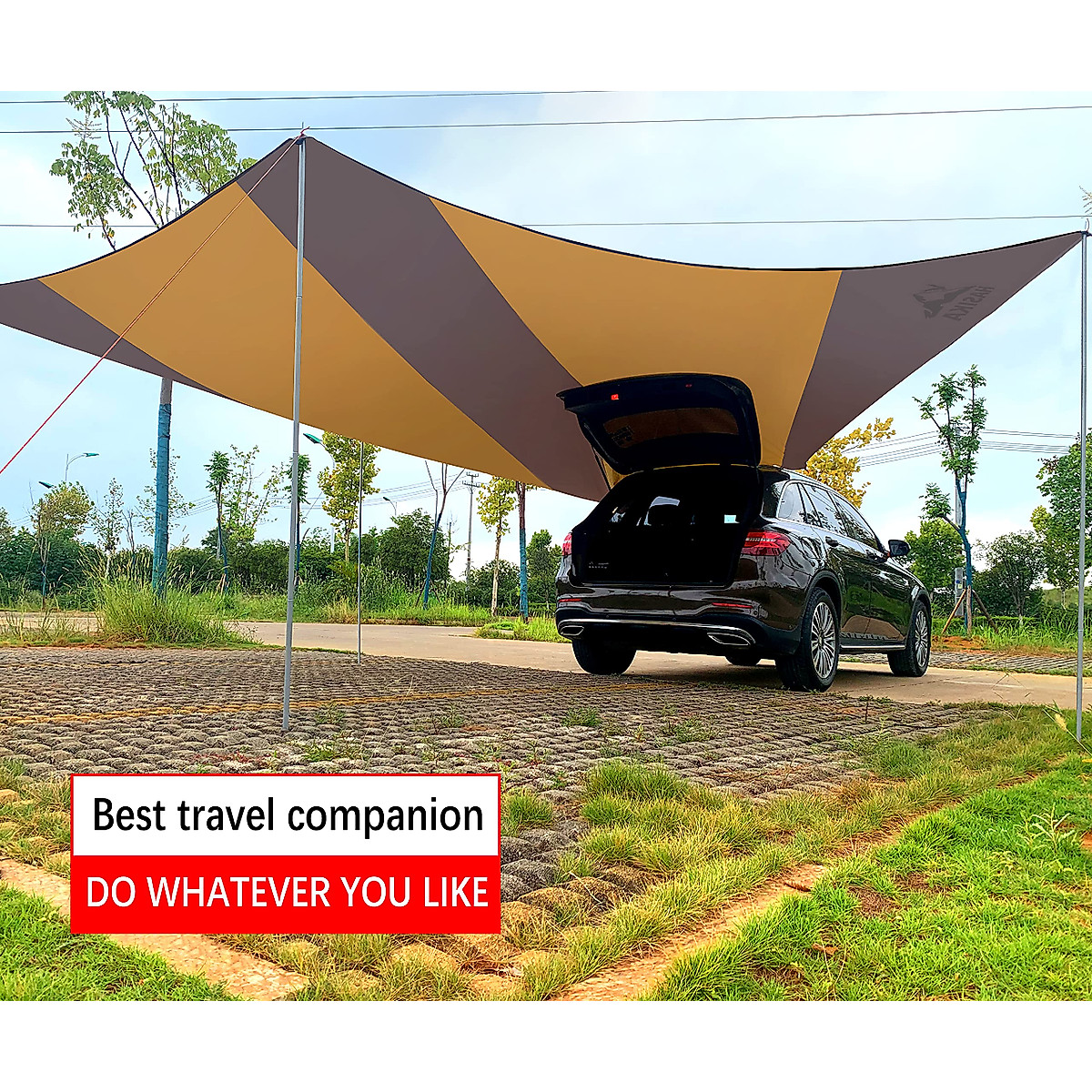 Hasika Camping Tent Tarp Extremely Large Canopy with 4 Poles Ripstop Sun Shelter Rainly for SUV Truck Picnic Activities