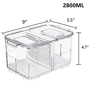 Slideep Food Storage Containers Fridge Produce Saver, Stackable Refrigerator Organizer Keeper Foldable lid with Removable Drain Tray for Produce, Fruits, Vegetables 2800 ml - 2 Pack