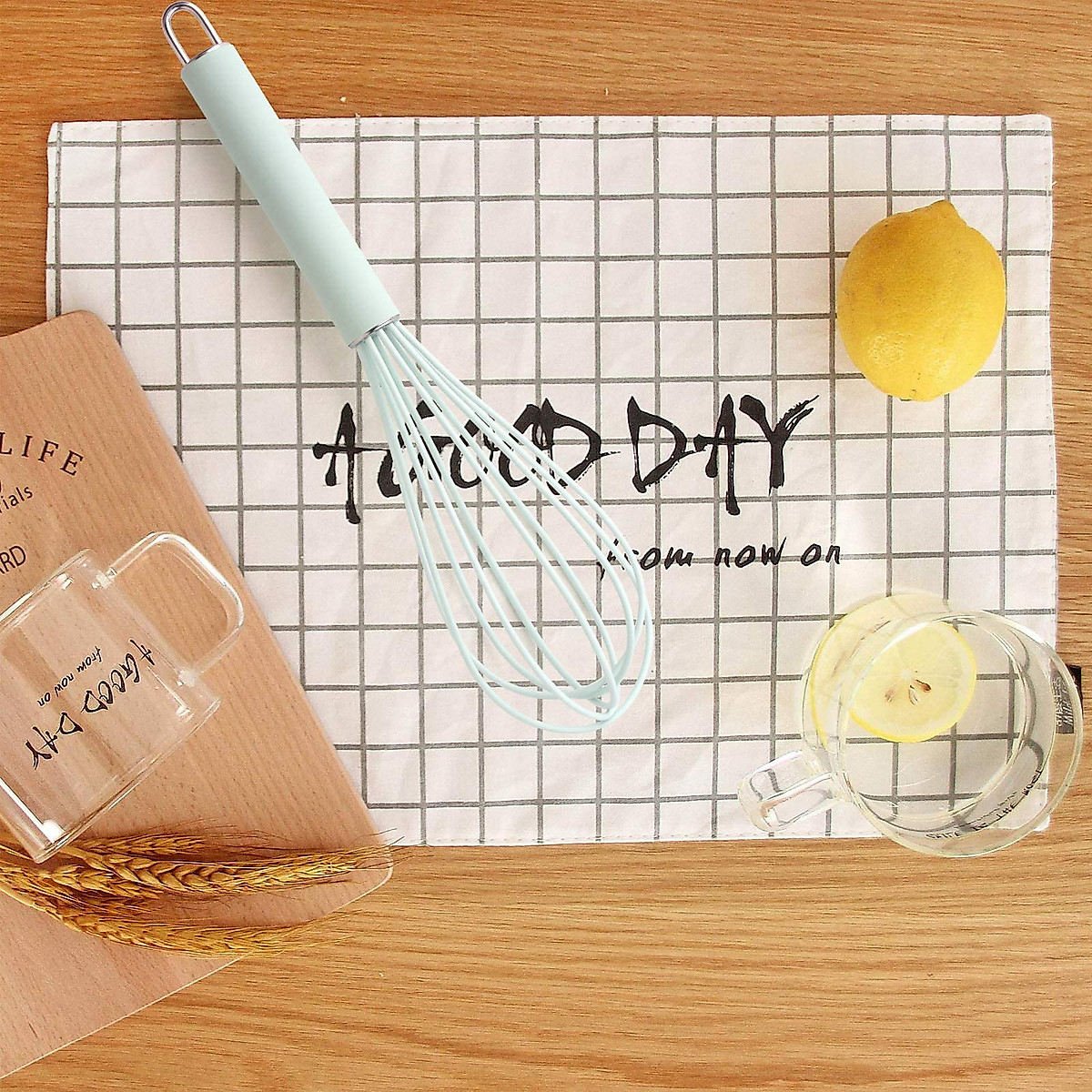 GorGin high temperature and easy to clean silicone whisk, stirrer, 10 inch, grip good grip design for Blending Whisking Beating Stirring Cooking Baking (1 Pack | blue)