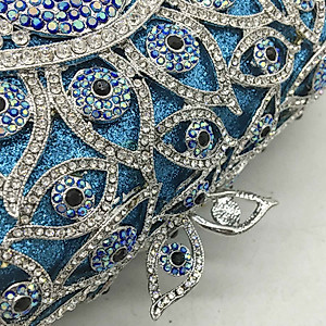 Boutique De FGG The Evil Eye Crystal Clutch Bags Women Evening Purses Wedding Party Prom Rhinestone Handbags, 438-Blue, Mini