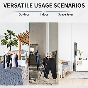 DAMGOLOZA Clothes Drying Rack, 95 Inches Portable Heavy Duty Stainless Steel Laundry Drying Rack, Foldable & Length Adjustable with 20 Windproof Hooks for Indoor Outdoor