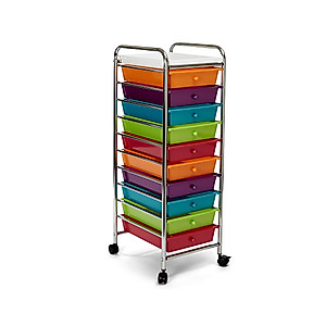 Seville Classics 10-Drawer Multipurpose Mobile Rolling Utility Storage Organizer with Tray Cart, Multicolor (Pearl)