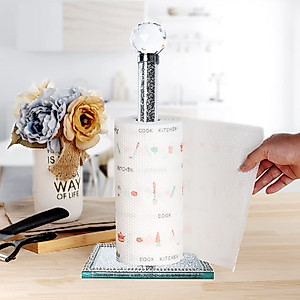 Crystal Paper Towel Holder Stand, Bling Glass Handmade Kitchen Countertop Paper Towel Roll Dispenser Holders, Diamond Effect Standing Bathroom Decor Paper Towel Holder with Cube Base
