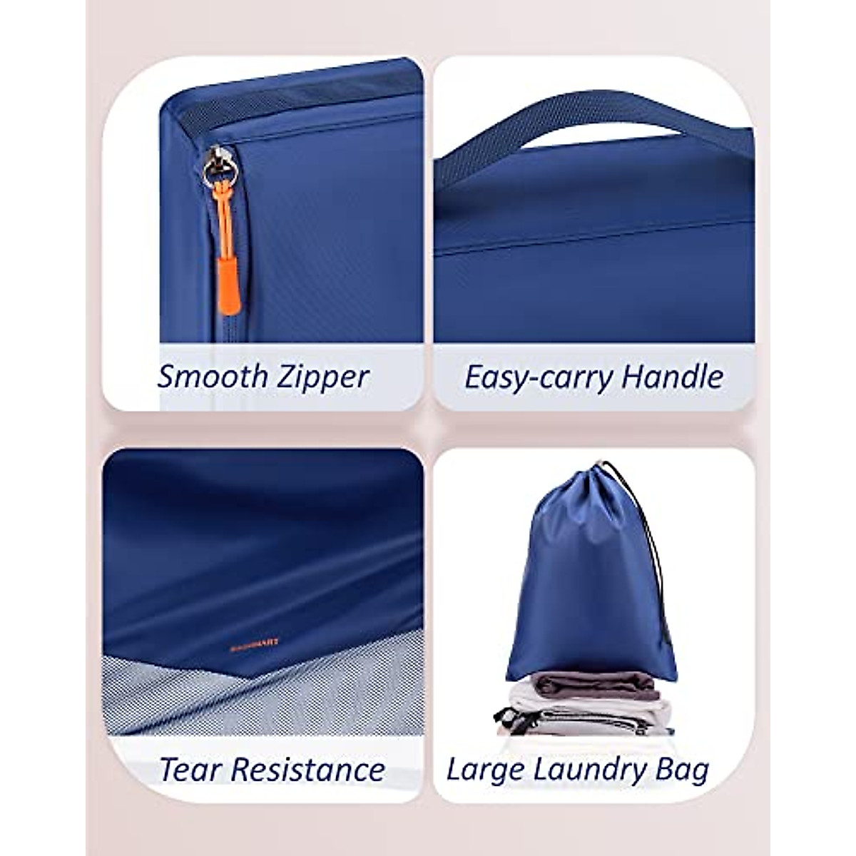 BAGSMART Packing Cubes for Suitcase, 8 Set Travel Packing Organizers Cubes, Lightweight Travel Cubes with Laundry Bag, Durable Luggage Suitcase Organizer Bag Set with Shoe Bag Blue