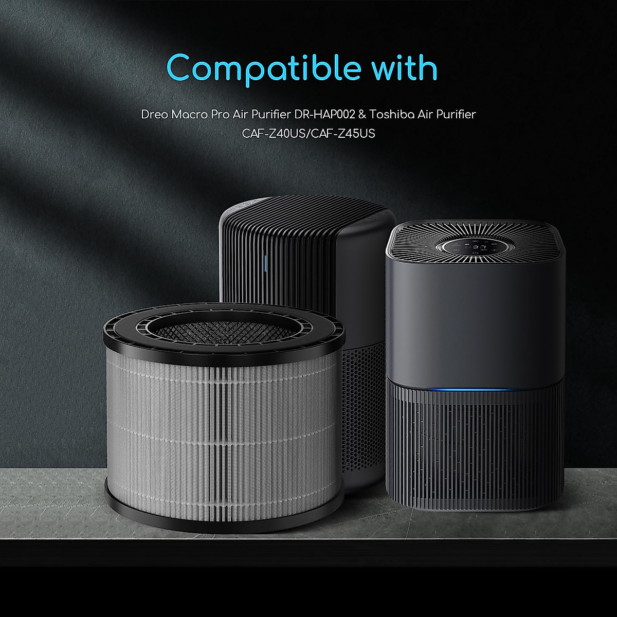 GoKBNY 2-Pack True HEPA Replacement Filter Compatible with Dreo Macro Pro Purifier DR-HAP002 and Toshiba Purifier CAF-Z40US/CAF-Z45US, 3-in-1 Design Filters - Classic Basics