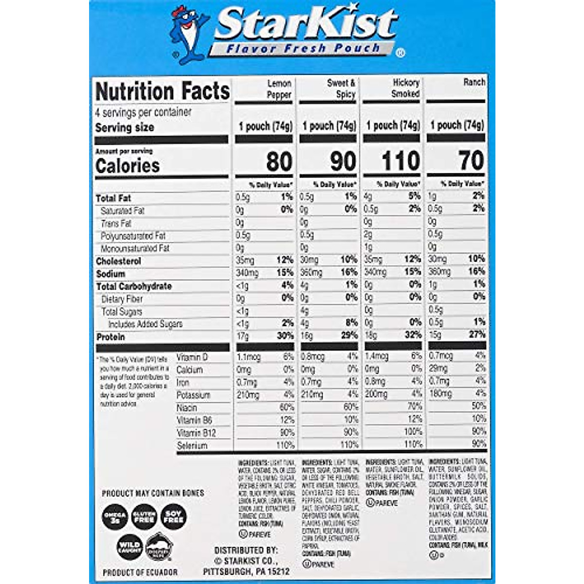 StarKist Tuna Creations, Variety Pack, 4 - 2.6 oz pouch (Total 10.4 Oz) (Packaging May Vary)