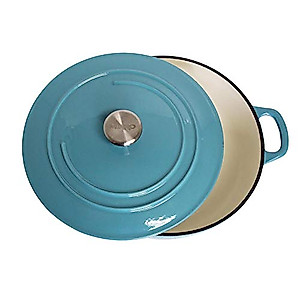Mirro MIR-19063 4.8 Quart Cast Iron White Enamel Coated Interior Dutch Oven, Teal, Ready to Use