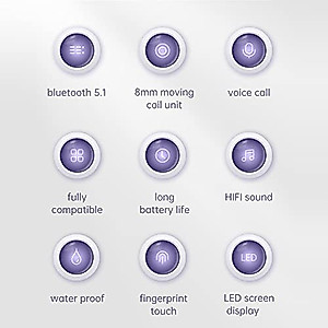 eDealz in-Ear Wireless Bluetooth 5.2 Headphones, Earbuds IPX6 Waterproof with Microphone Rechargeable USB C Case for Smartphones Android iOS (Purple)