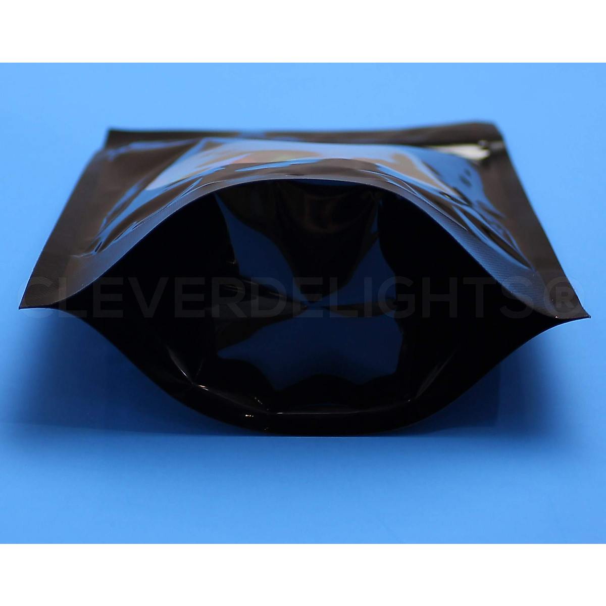 CleverDelights Glossy Black Window Stand Up Pouches - 8oz - 1000 Pack - 6" x 9" x 3" - Resealable Bag