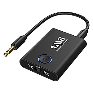 1Mii Bluetooth 5.2 Transmitter Receiver for TV, Bluetooth Adapter for TV aptX Low Latency Dual Link, 3.5mm Bluetooth Audio Transmitter for MP3 Airplanes Boats Treadmill Gaming