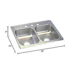 Elkay Dayton D225193 Equal Double Bowl Top Mount Stainless Steel Sink,25 x 19 x 6.5