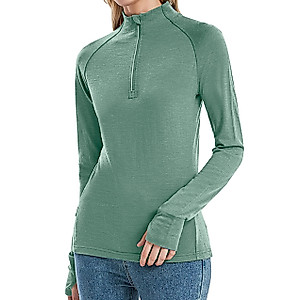 Iguana Women's 220 Midweight 100% Merino Wool Zip Neck Top Shirts Green