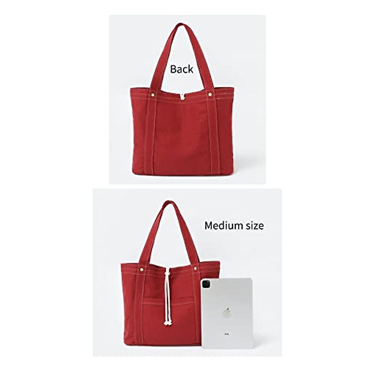 Jeelow 16 oz Washed Canvas Tote Shoulder Bags Purse Handbag For Men & Women Double Handles (Red)