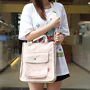 Etercycle Crossbody Bag for Women, Corduroy Tote Bag Casual Shoulder Handbags Big Capacity Shopping Bag with Zipper and Outer Pocket (Beige)