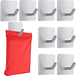 Yaocom 8 Pieces Emergency Fire Blanket Hook Self Adhesive Hooks Small Metal Hooks Stick on Stainless Steel Bathroom Hanger for Hanging Home Bathroom Kitchen Door Emergency Fire Blanket Towel, Silver
