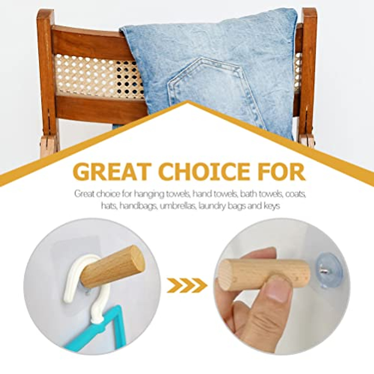 DOITOOL Heavy Duty Wall Hook 12Pcs Wood Wall Hooks for Hanging, Wooden Coat Hooks Wall Mounted, Adhesive Decorative Wall Hooks for Hanging Hat, Key,Towel(5 cm/ 2 inch) Backpack Hanger