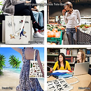Reusable Large Multipurpose New York Souvenir for Travel Bag, Grocery Tote, Shopping Handbag, Canvas Tote Bag. (JP-330130A) Creamy-white