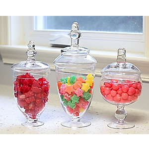 Mantello Apothecary Jars with Lids- Decorative Glass Candy Bar Containers (Clear, Small, Set of 3)
