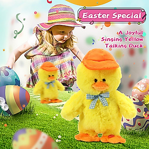 LUKETURE Easter Duck Toys for 1-3 Toddlers – Talking Toy That Repeats What You Say, Dancing Walking Baby Crawling Yellow Duck Singing 30 Songs, for 1 Year Old Girl Birthday