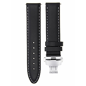 Ewatchparts 18MM LEATHER WATCH BAND SMOOTH WATERPROOF STRAP COMPATIBLE WITH IWC BUTTERFLY CLASP BLACK WS