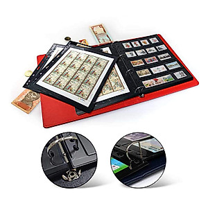 MUDOR Empty Premium PU Classic Binder, 4 Ring Binder Albums Stockbook for Stamps, Documents, Coins, Bank Notes(Black)