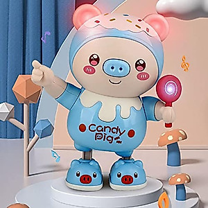 Dancing Piggy Robot Toys for Kids Funny Dancing Automaton Toy with Led Lights and Music, Interactive Electronic Kids Piglet Robot Toy, for Boys and Girls (Blue)