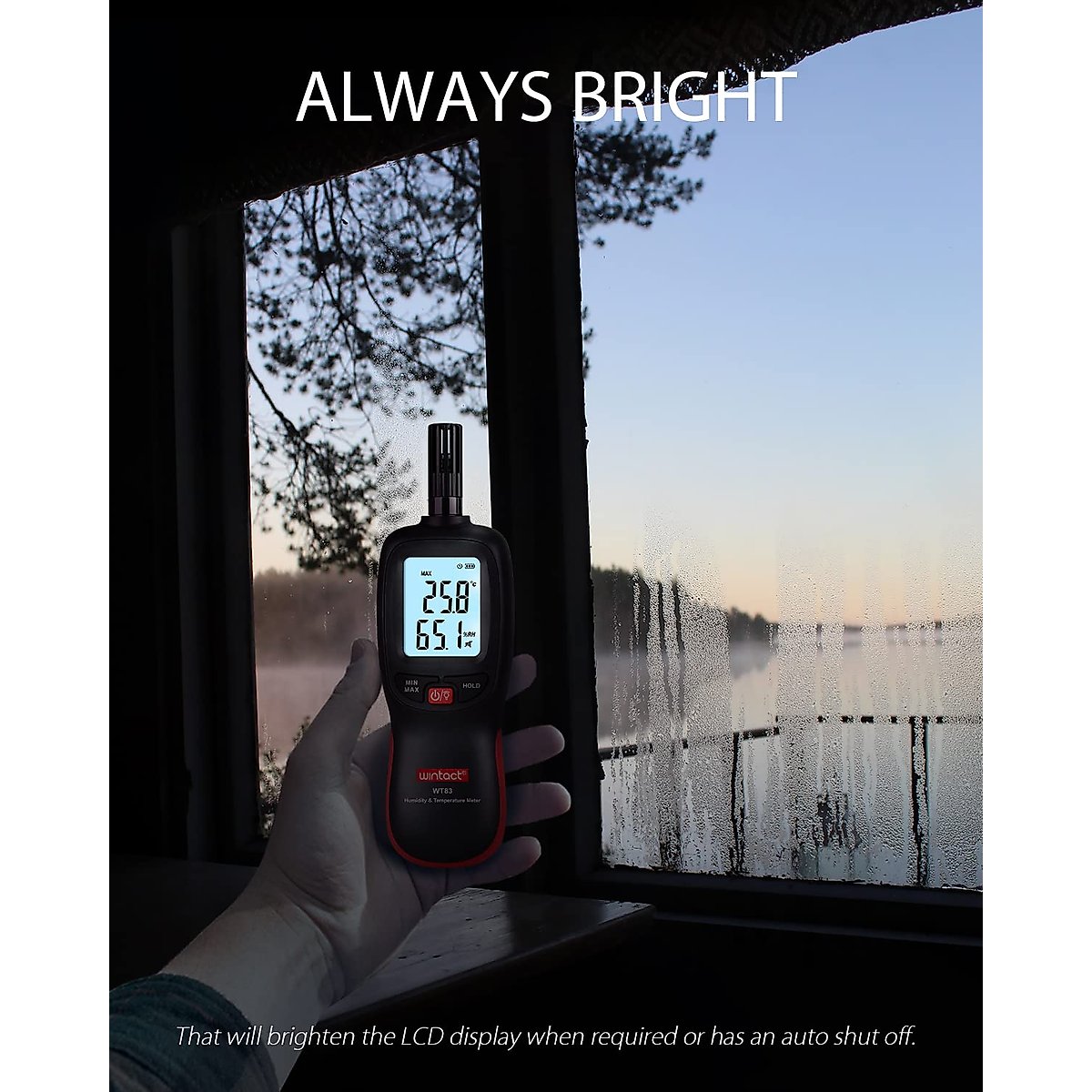 Wintact Digital Temperature and Humidity Meter, Thermometer Hygrometer Monitor with Dew Point and Wet Bulb Temperature, Backlight, Max/Min Value, Data Hold, Store 1000 Group of Data for Indoor Outdoor