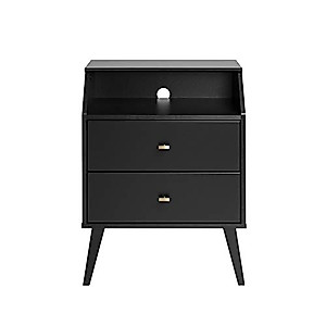 Prepac Milo Mid Century Modern Night Stand with Angled Top, 2-Drawer, Black