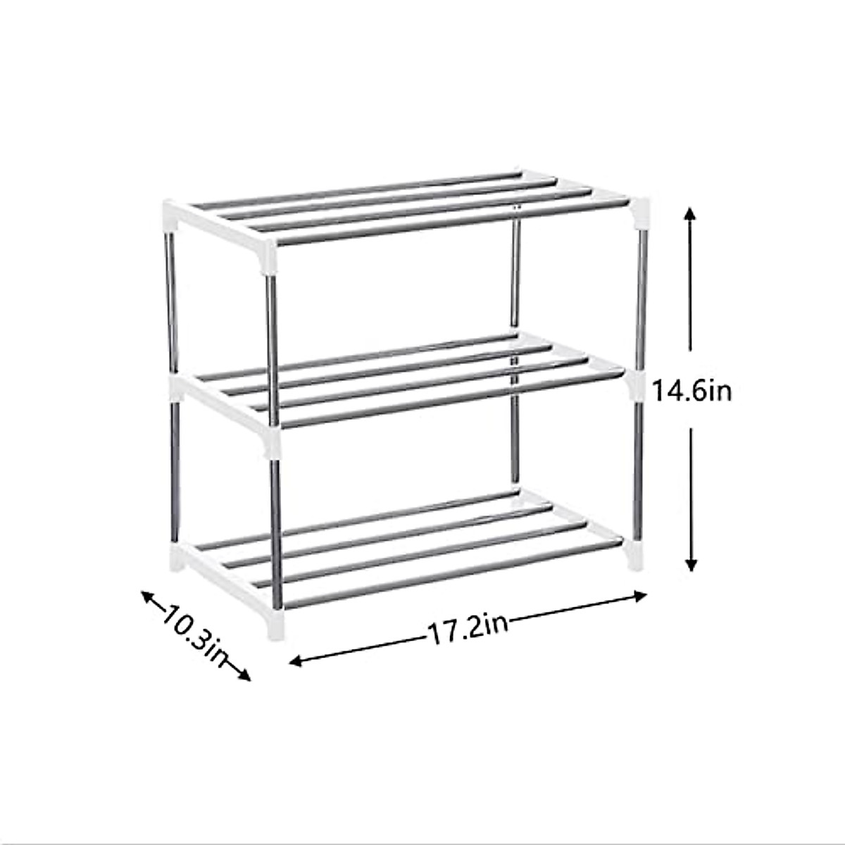 Diligencer 3-Tier Stackable Small Shoe Rack, Adjustable Shoe Shelf Storage Organizer (White)
