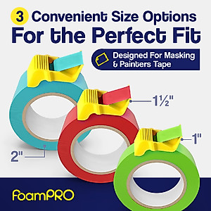 Foampro 149 Tape Cap Compact Tape Dispenser, 3-Pack for 1”, 1 1/2” and 2” Masking and Painter’s Tape | DIY Painting Accessories | Tape Corners, Create Labels, Arts & Crafts Projects & More!