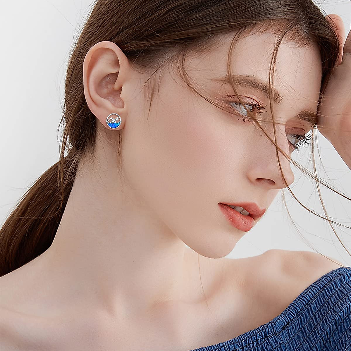 YAFEINI Opal Earrings Sterling Silver Swimming Stud Earrings Swim Jewelry for Women Swimmers