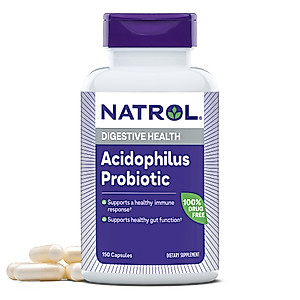 Natrol Acidophilus Probiotic 100 mg, Dietary Supplement for Healthy Gut Function, Digestive Health Capsules for Adults, 150 Capsules, Up to a 50 Day Supply