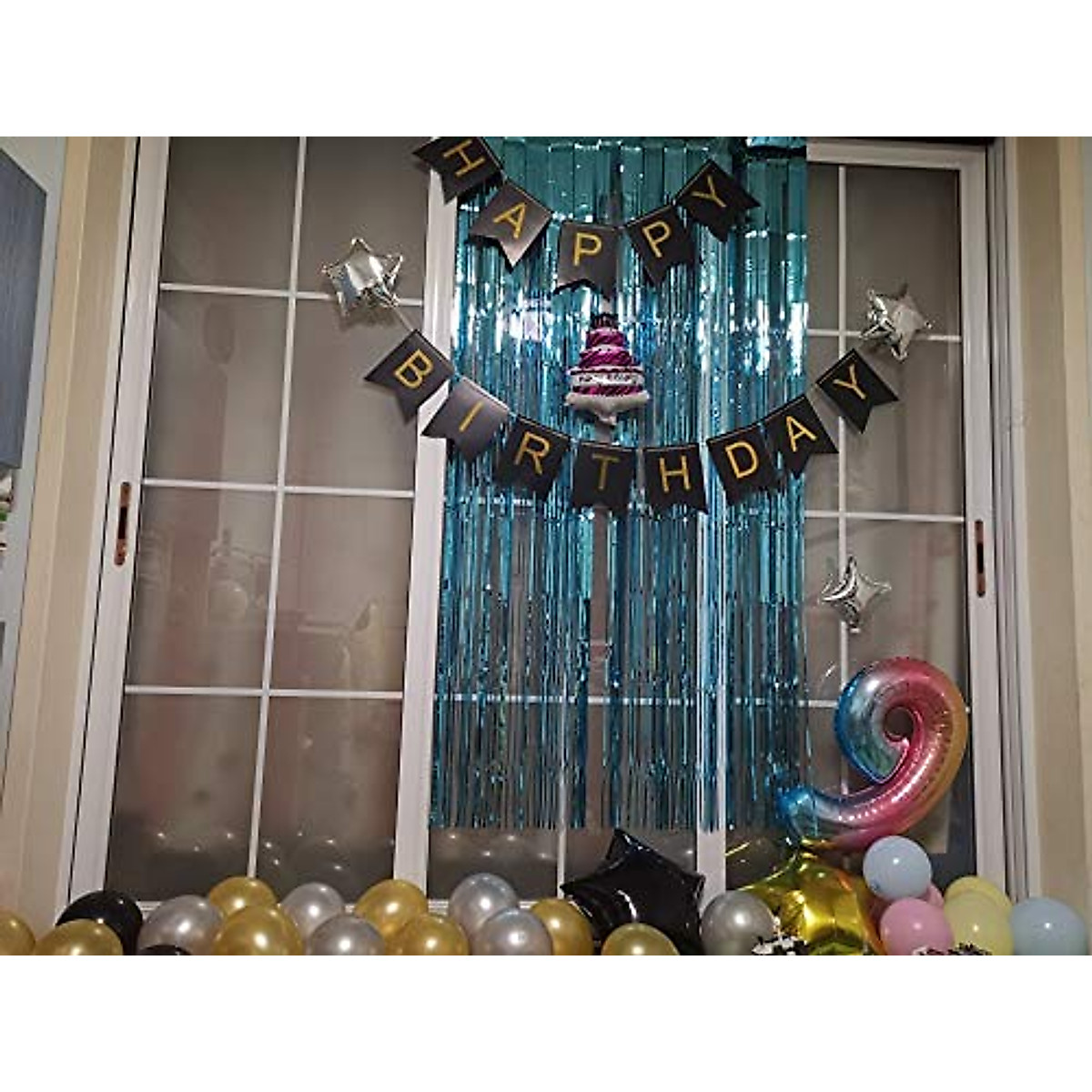 Moohome 4 Pack 3ft x 8ft Aquamarine Foil Fringe Curtain, Tinsel Door Fringe Backdrop Curtain for Birthday Wedding Engagement Graduation Celebration Bachelorette Party Decorations