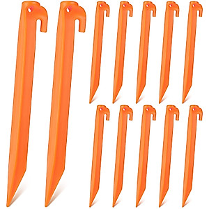 9 Inch Plastic Inflatable Stakes Tent Stakes Replacement Yard Inflatable Accessories for Inflatables Camping Tent Stakes Tent Pegs for Valentine's Day Garden Home Decorations(Orange, 12 Pieces)